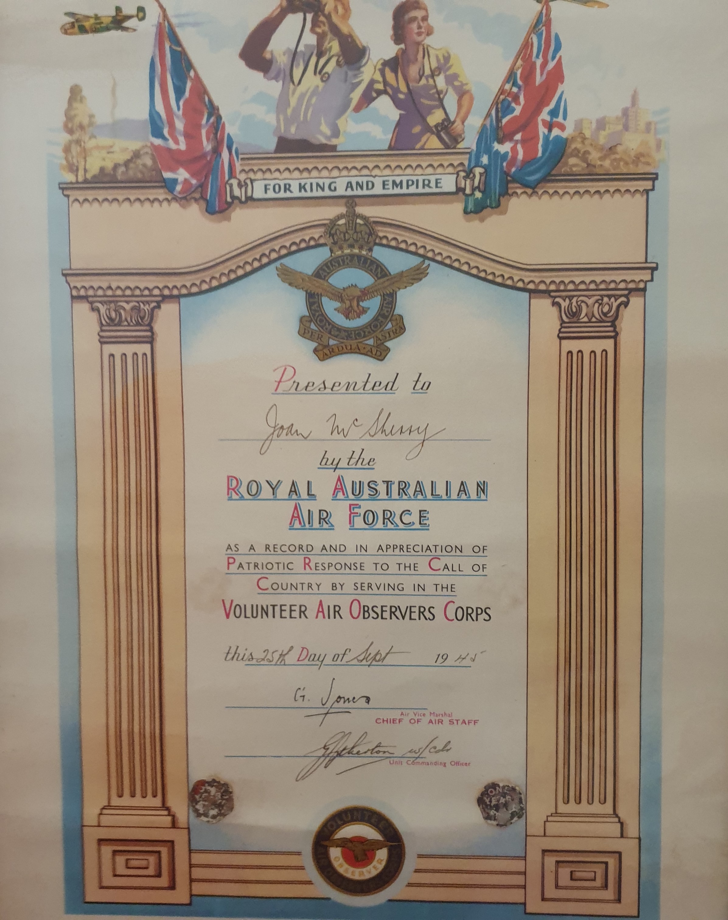 Volunteer Air Observer Corps – Family history across the seas